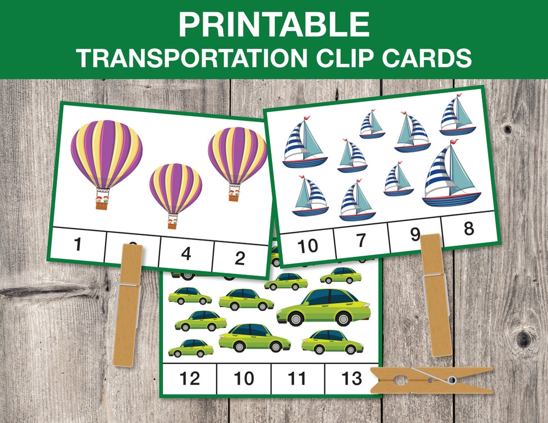 Printable Transportation Clip Cards, Montessori Counting Cards, Clip ...