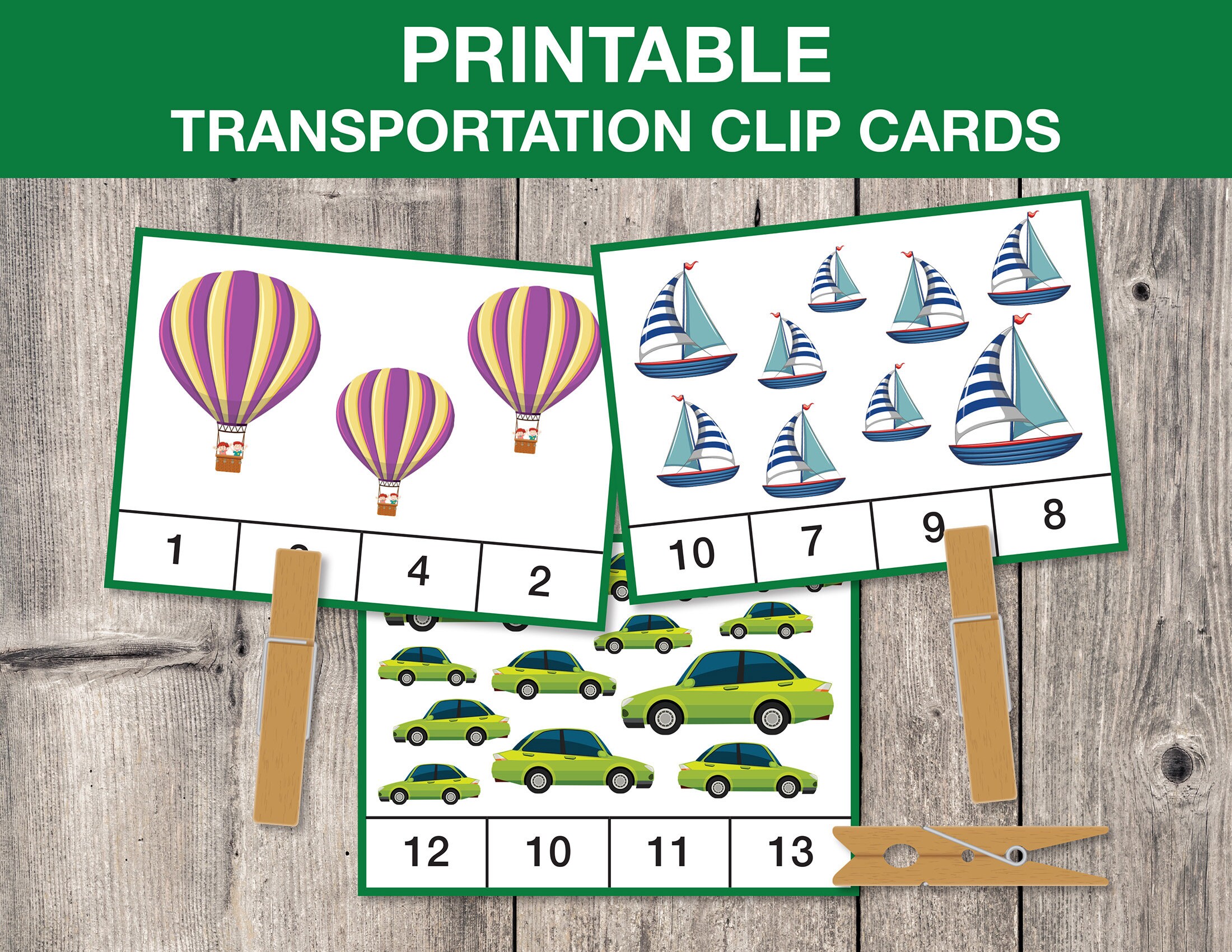 Printable Transportation Clip Cards, Montessori Counting Cards, Clip ...