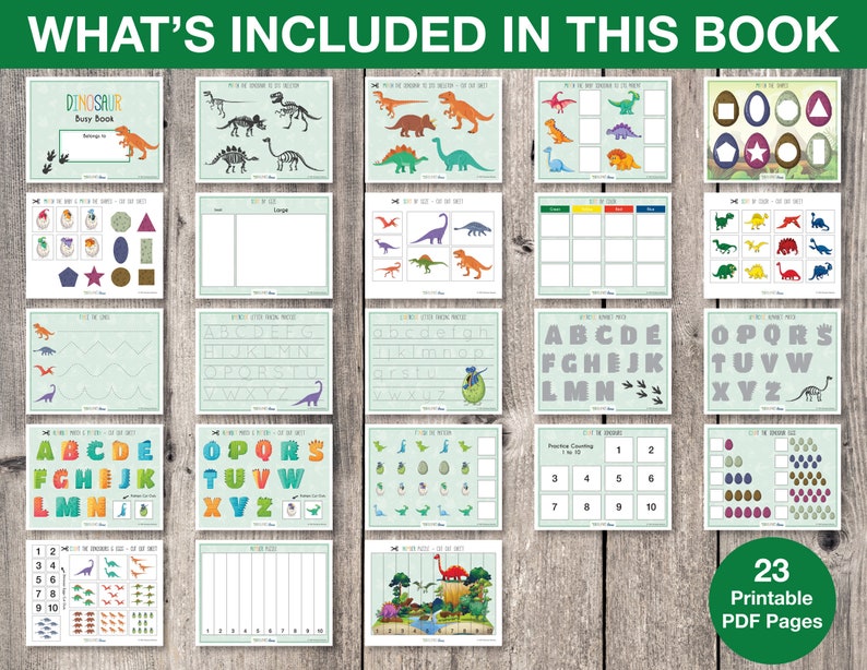 Printable Dinosaur Busy Book, Toddler Busy Book, Quiet Workbook ...