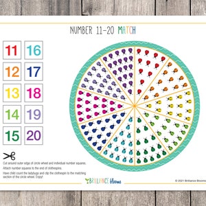 Printable Number 11-20 Matching, Count to 20, Math Wheel, Preschool ...