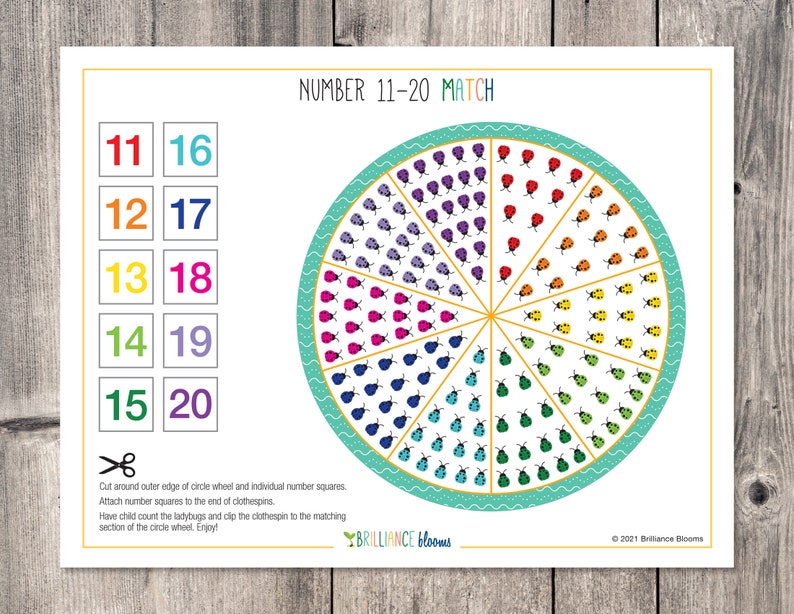 Printable Number 11-20 Matching, Count to 20, Math Wheel, Preschool ...