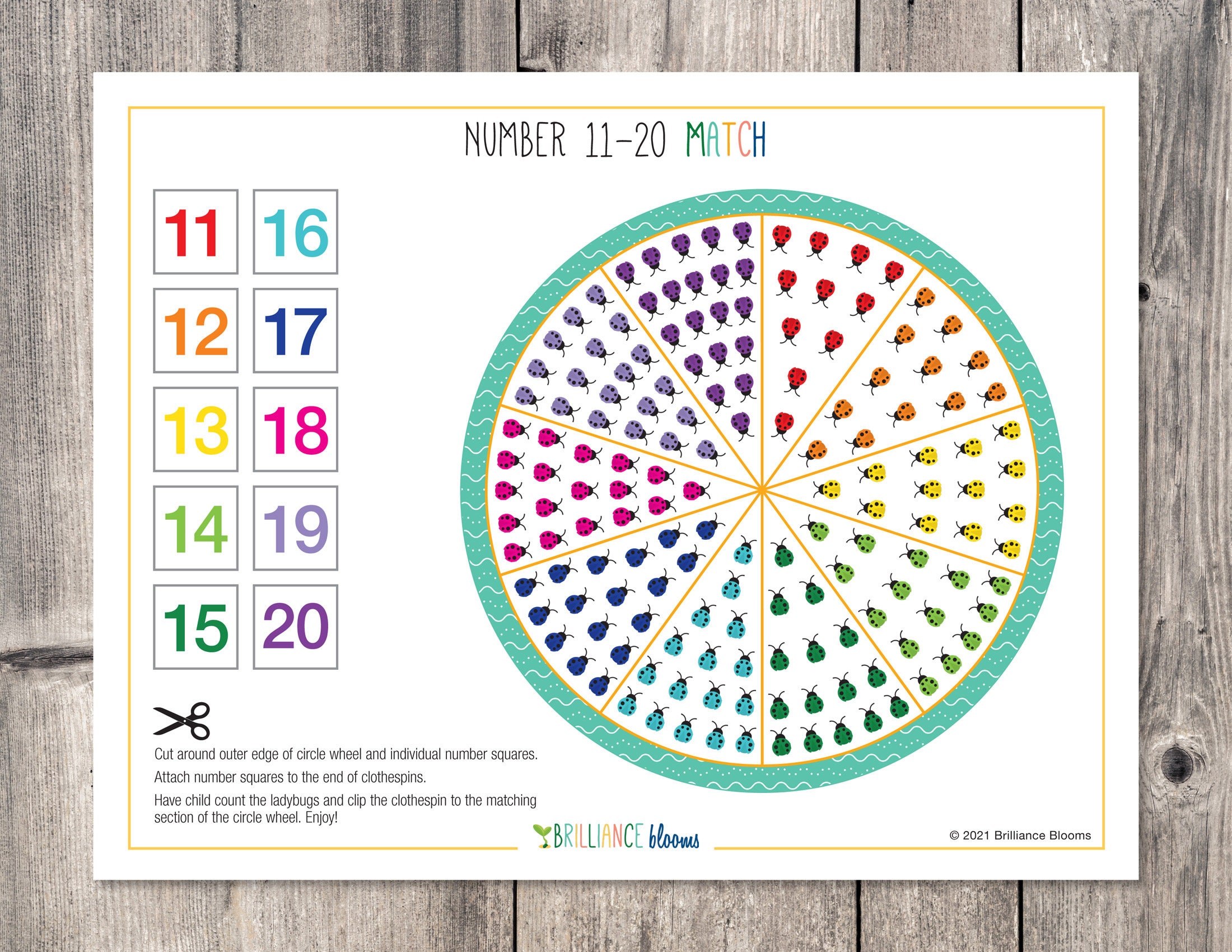 Printable Number 11-20 Matching, Count to 20, Math Wheel, Preschool ...