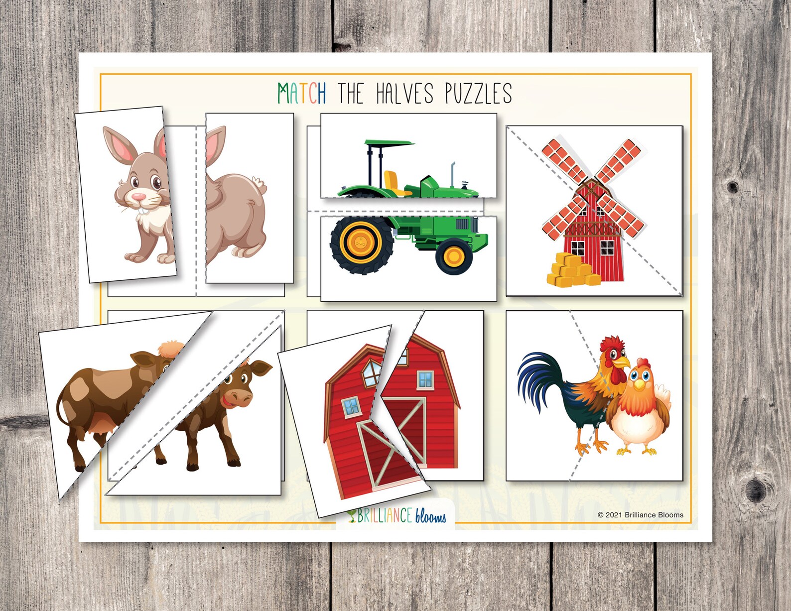 Printable Matching Activities, Farm Matching Activity, Puzzle Matching ...