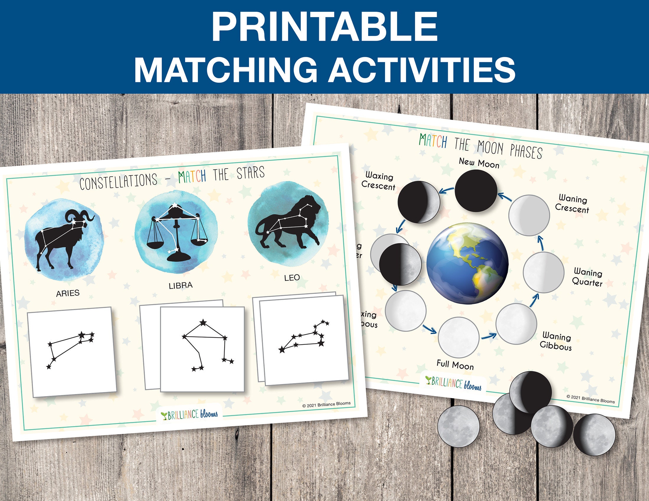 Printable Match the Stars, Moon Phase, Matching Activities, Solar ...