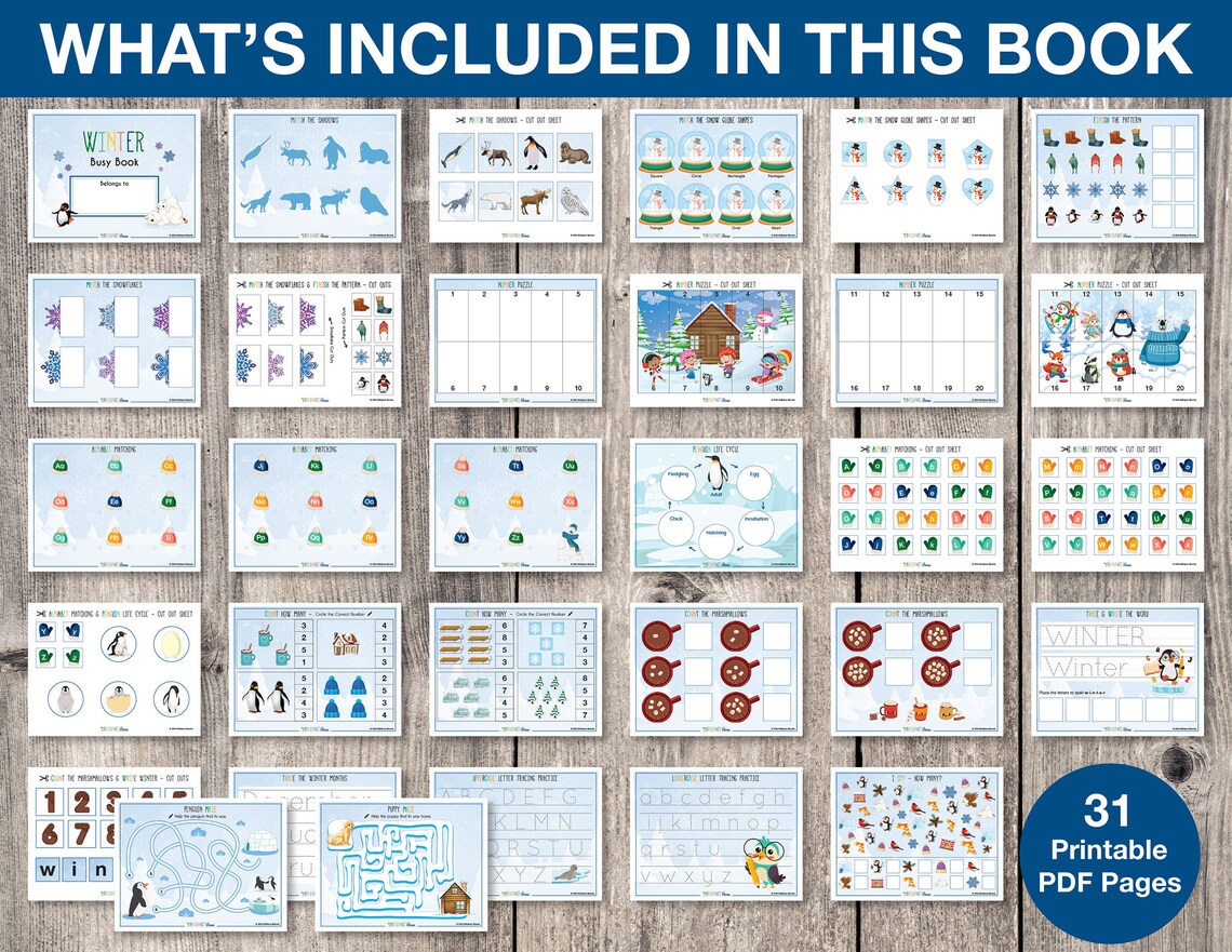 Printable Winter Busy Book, Preschool Busy Book, Quiet Workbook, Winter ...