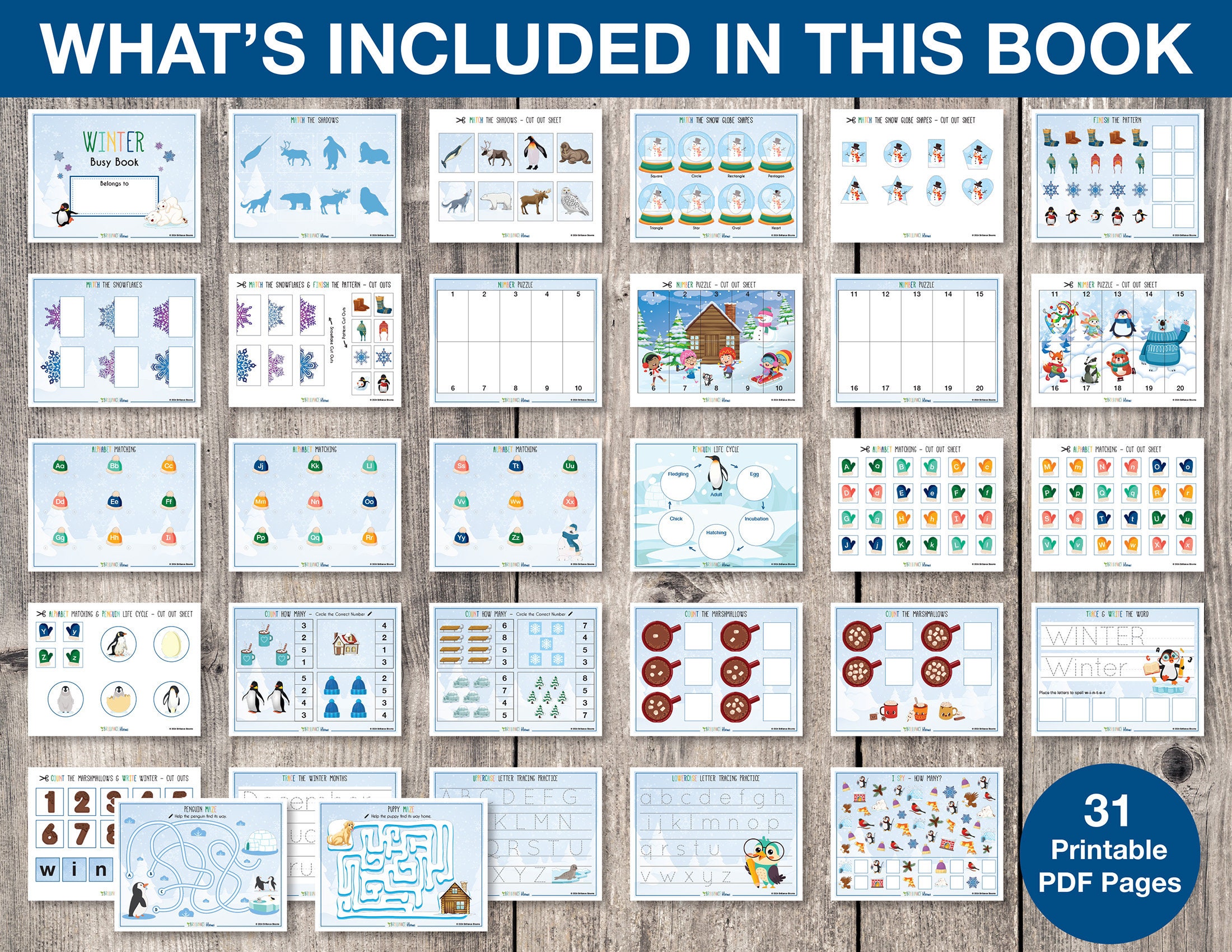 Printable Winter Busy Book, Preschool Busy Book, Quiet Workbook, Winter ...
