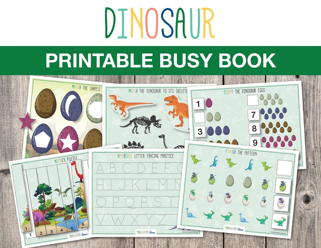 Printable Dinosaur Busy Book, Toddler Busy Book, Quiet Workbook ...
