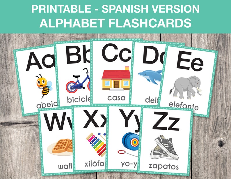 Spanish Printable Alphabet Flashcards, ABC Flashcards, Preschool ...