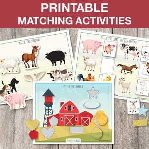 Printable Matching Activities, Farm Activity, Farm Animals Matching ...