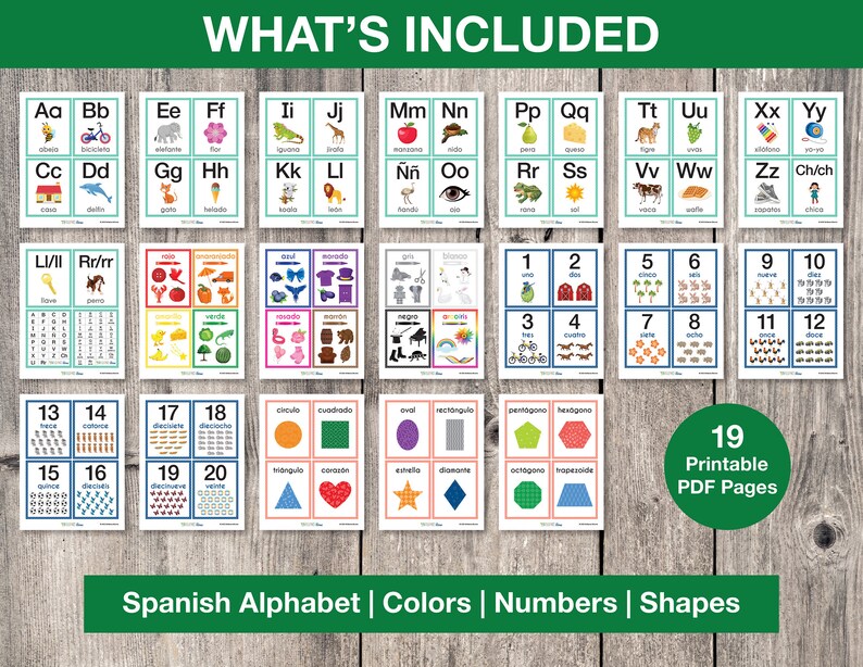 Spanish Printable Flashcards Bundle Alphabet Colors Shapes - Etsy