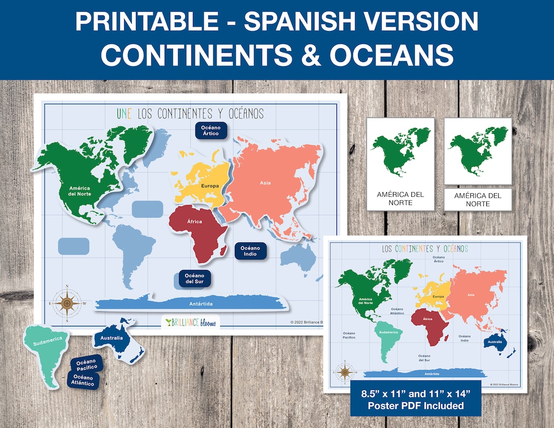 Spanish, Continents, World Map Printable, Continents of the World ...