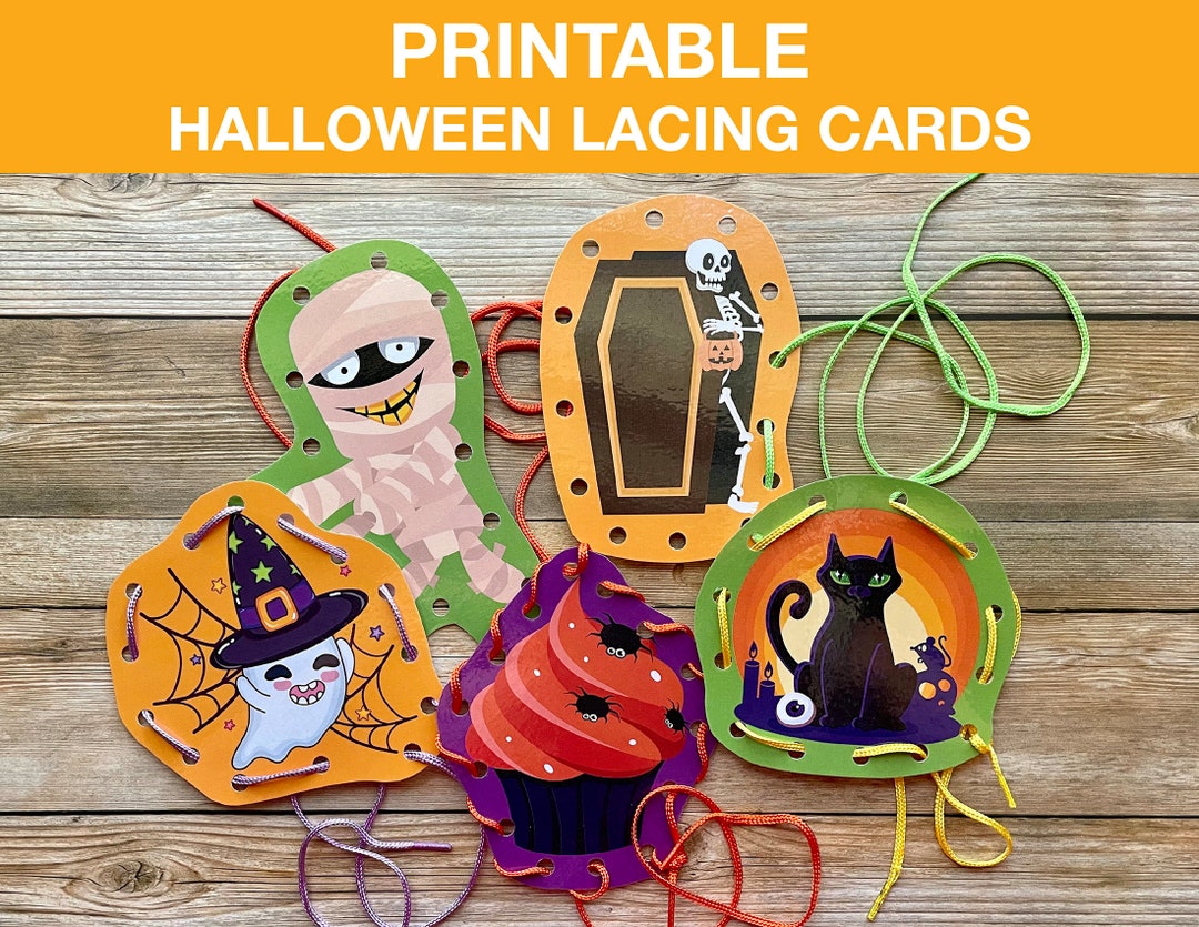 Printable Halloween Lacing Cards, Fine Motor Skills, Fine Motor ...