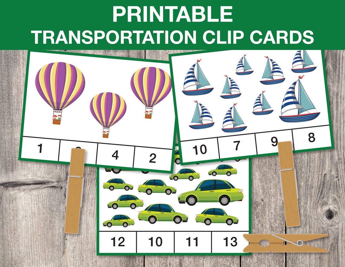 Printable Transportation Clip Cards Montessori Counting - Etsy