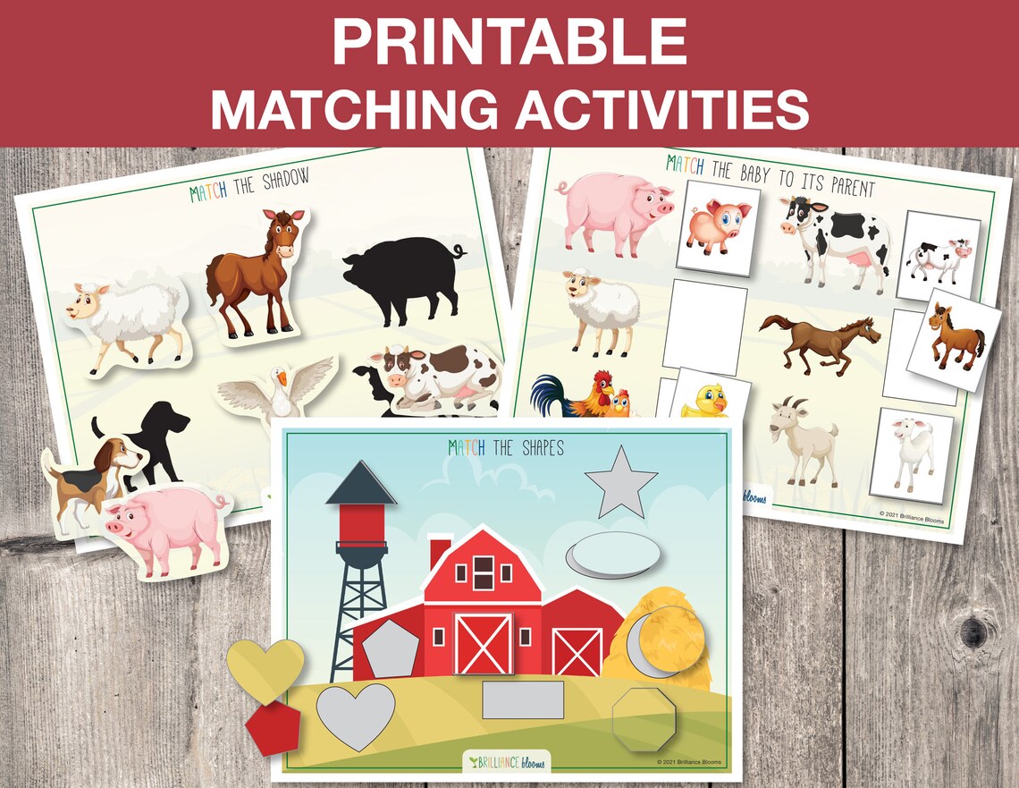 Printable Matching Activities Farm Activity Farm Animals - Etsy