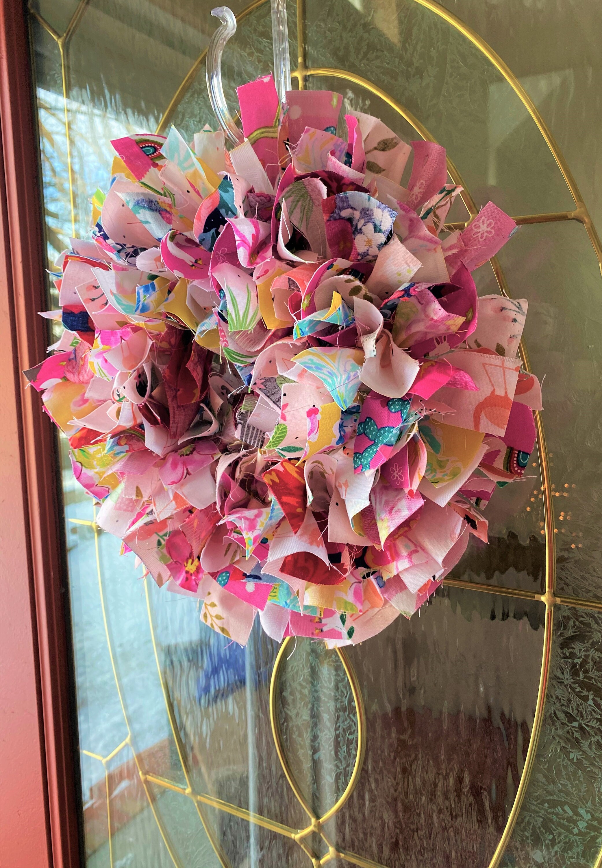 Spring Rag Wreath, Pink Rag Wreath, Small Spring Rag Wreath, Flower ...
