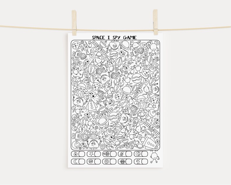 I Spy Game and Colouring Page Space Printable for Children, Instant ...