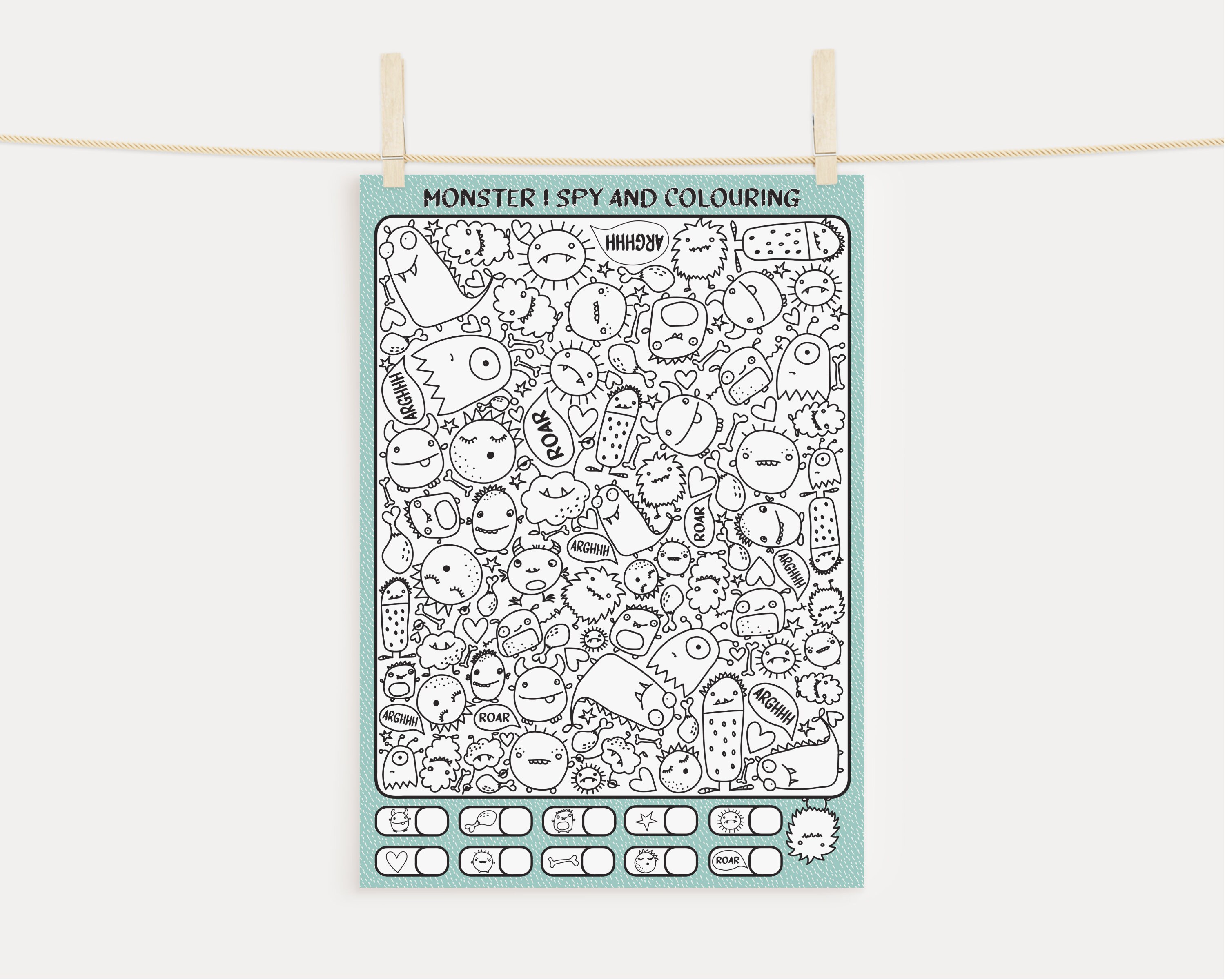 Monster I Spy Game and Colouring Printable, Instant Download Kids ...