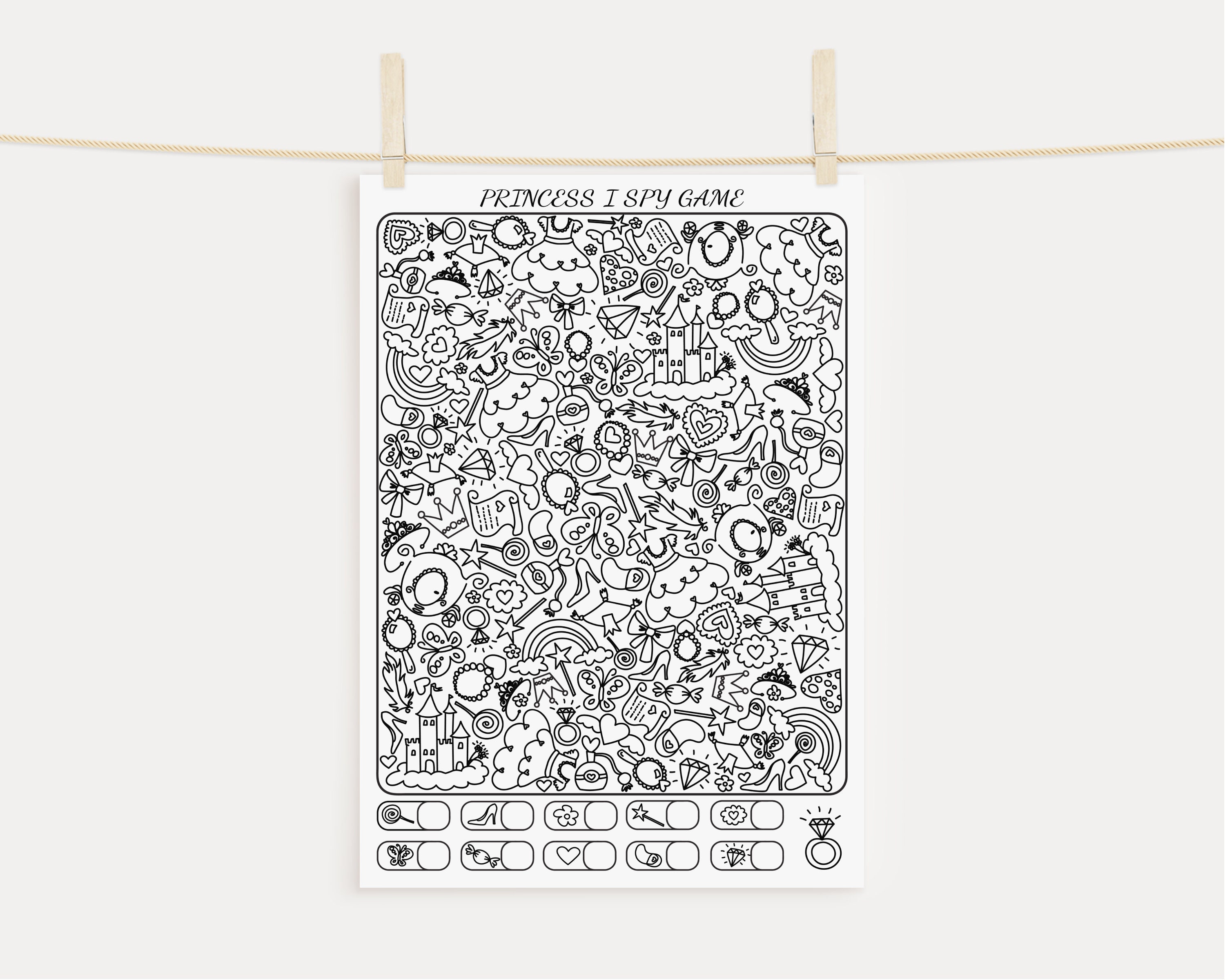 Princess I Spy Game and Colouring Girls Printable, Instant Download ...