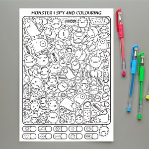 Monster I Spy Game and Colouring Printable, Instant Download Kids ...
