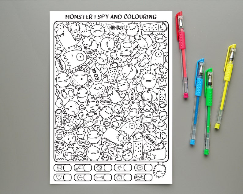 Monster I Spy Game and Colouring Printable, Instant Download Kids ...