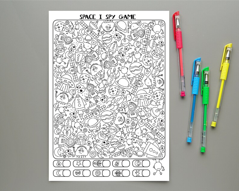 I Spy Game and Colouring Page Space Printable for Children, Instant ...