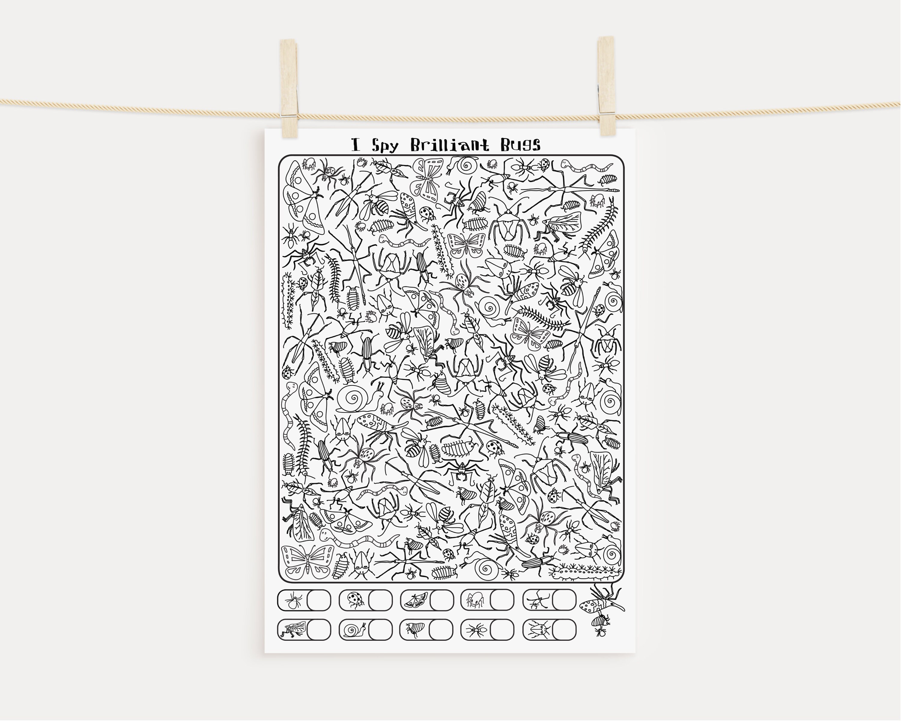 I Spy Bugs Activity: Kids Colouring Page, Printable Game (digital ...