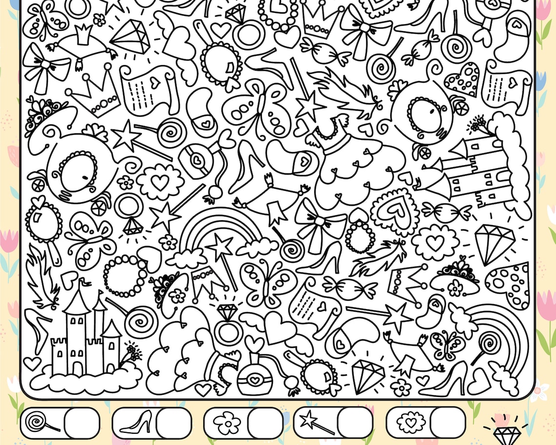 Princess I Spy Game and Colouring Girls Printable, Instant Download ...