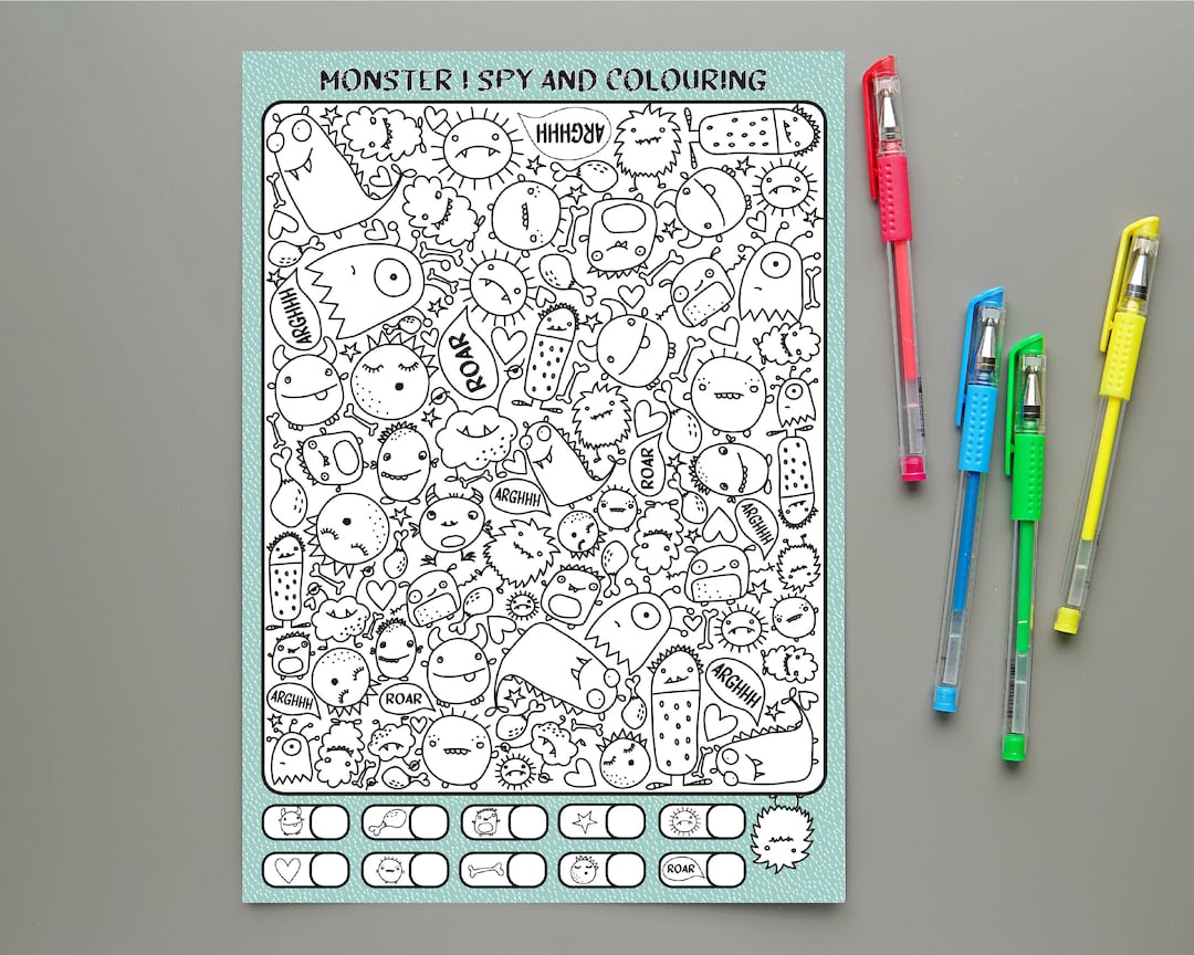 Monster I Spy Game and Colouring Printable, Instant Download Kids ...