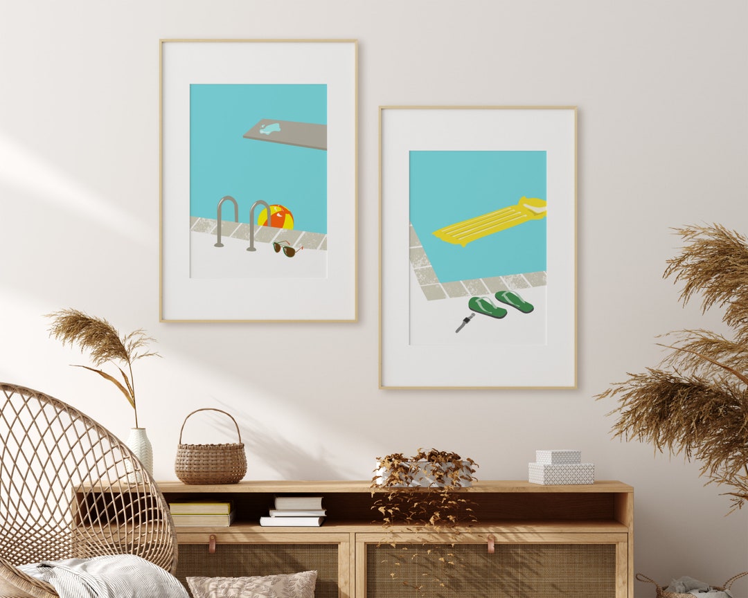 Swimming Pool Printable Wall Art / Set of Two / Pool Illustration ...