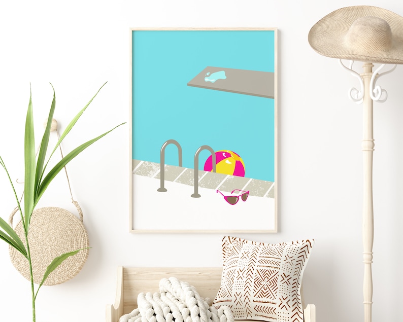 Swimming Pool Printable Wall Art / Pool Illustration / Swimming Pool ...