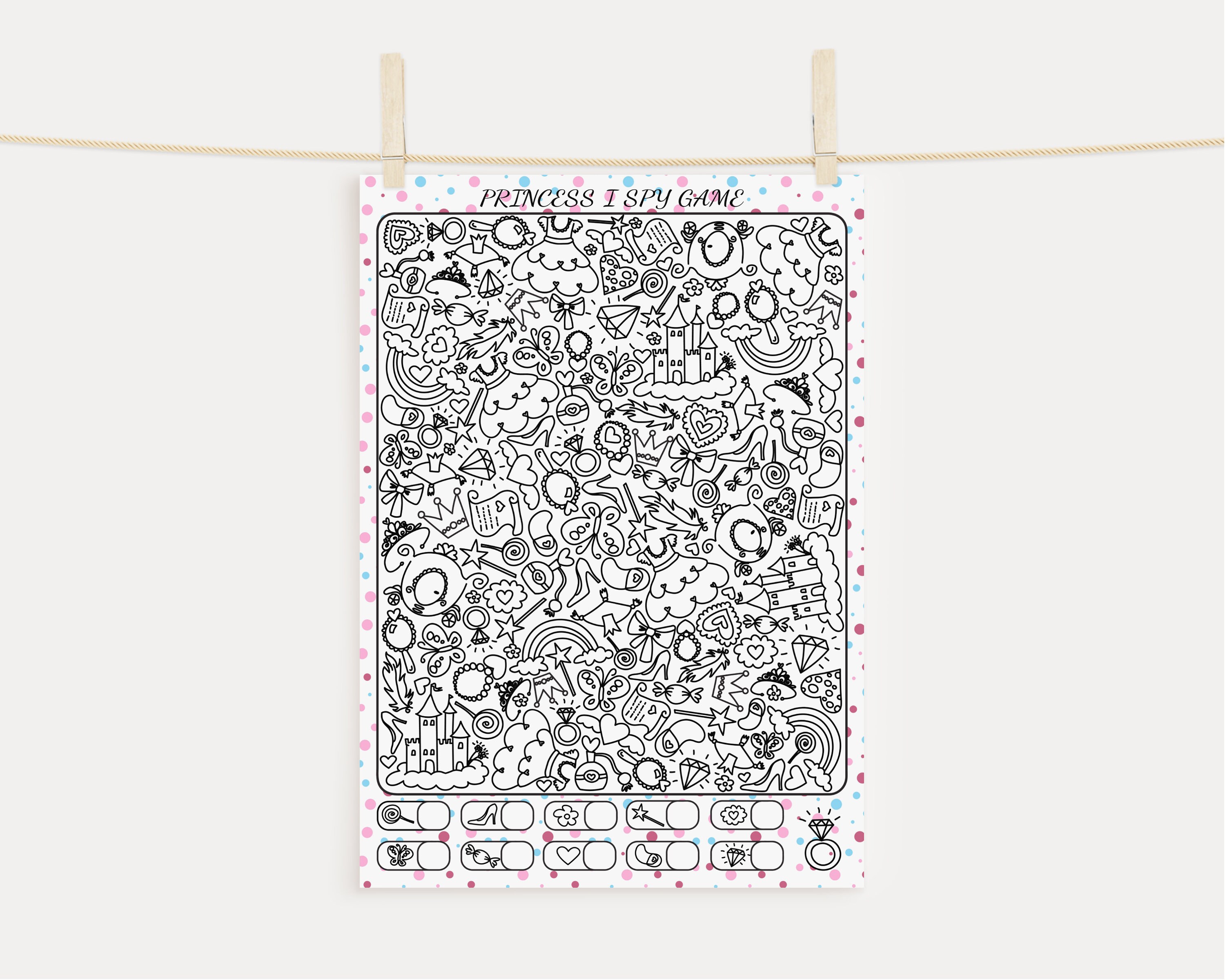 Princess I Spy Game and Colouring Girls Printable, Instant Download ...