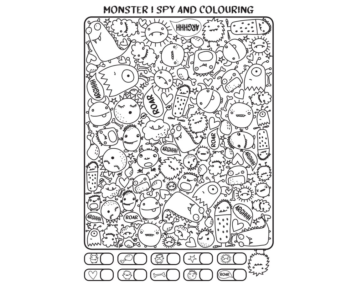 Monster I Spy Game and Colouring Printable, Instant Download Kids ...