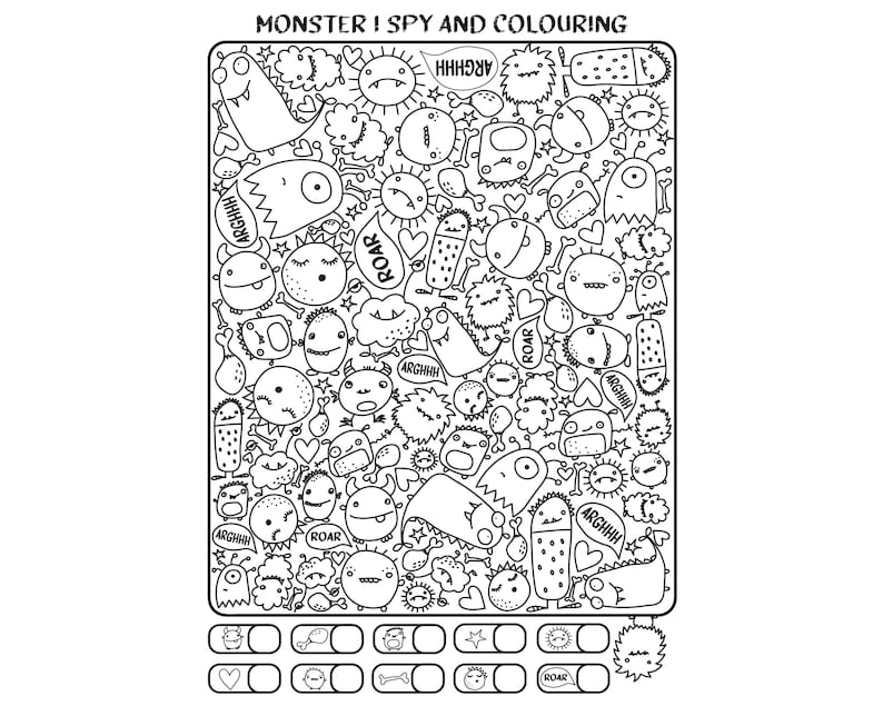 Monster I Spy Game and Colouring Printable, Instant Download Kids ...