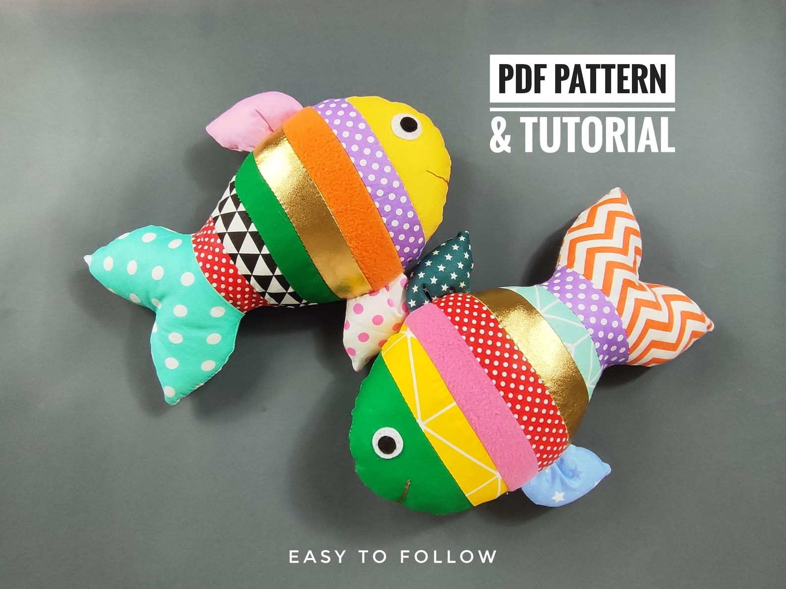 PDF Fish Plush Pattern & Tutorial, Sewing Pattern for Soft Toy, Rainbow ...