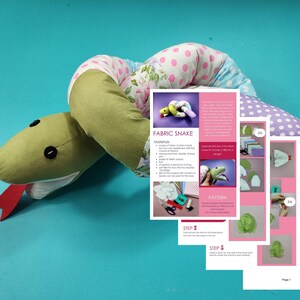 New Patchwork Snake PDF Sewing Pattern and Tutorial, Fabric Snake Plush ...