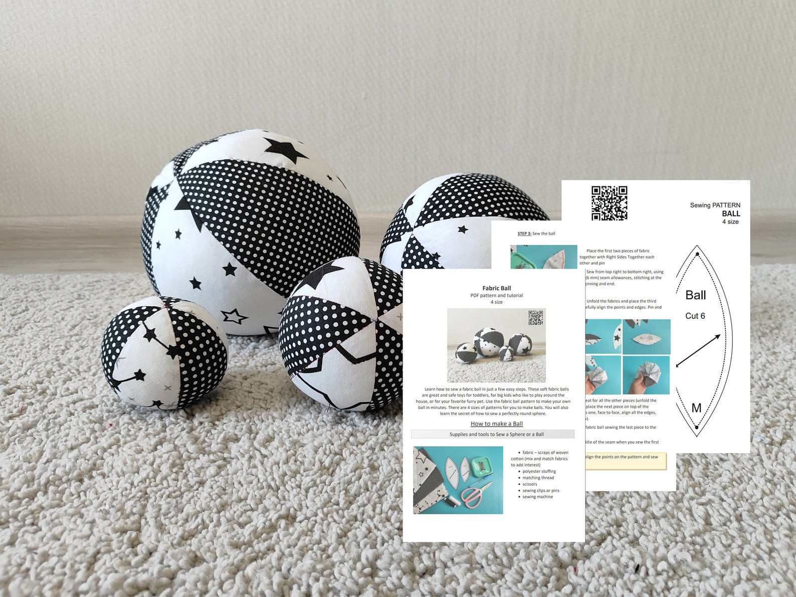 PDF Fabric Ball 4 Size Sewing Pattern and Tutorial Easy - Etsy