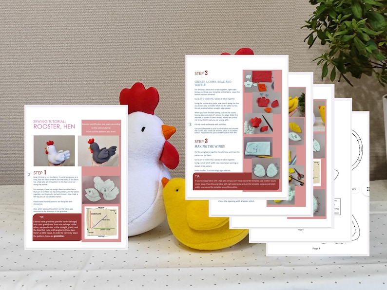 PDF Chicken Easy Sewing Pattern, 4 in 1, Rooster Plush, Hen Tutorial ...