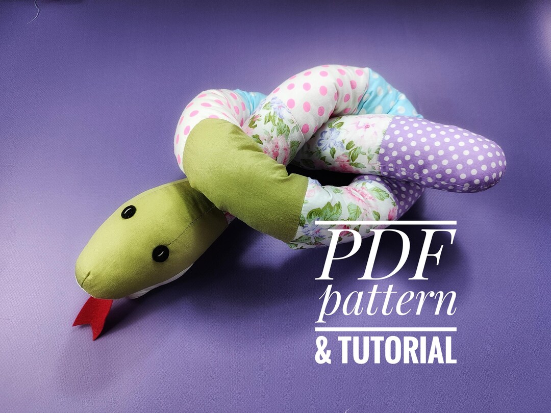New Patchwork Snake PDF Sewing Pattern and Tutorial, Fabric Snake Plush ...