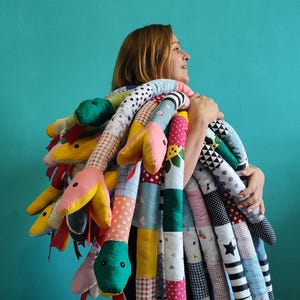 New Patchwork Snake PDF Sewing Pattern and Tutorial, Fabric Snake Plush ...