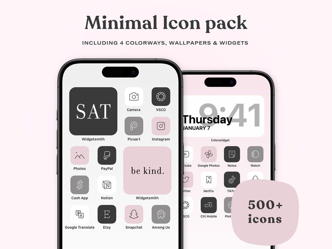 Minimalist App Icons for Ios in Pink, Gray, Black and Off-white Colors ...