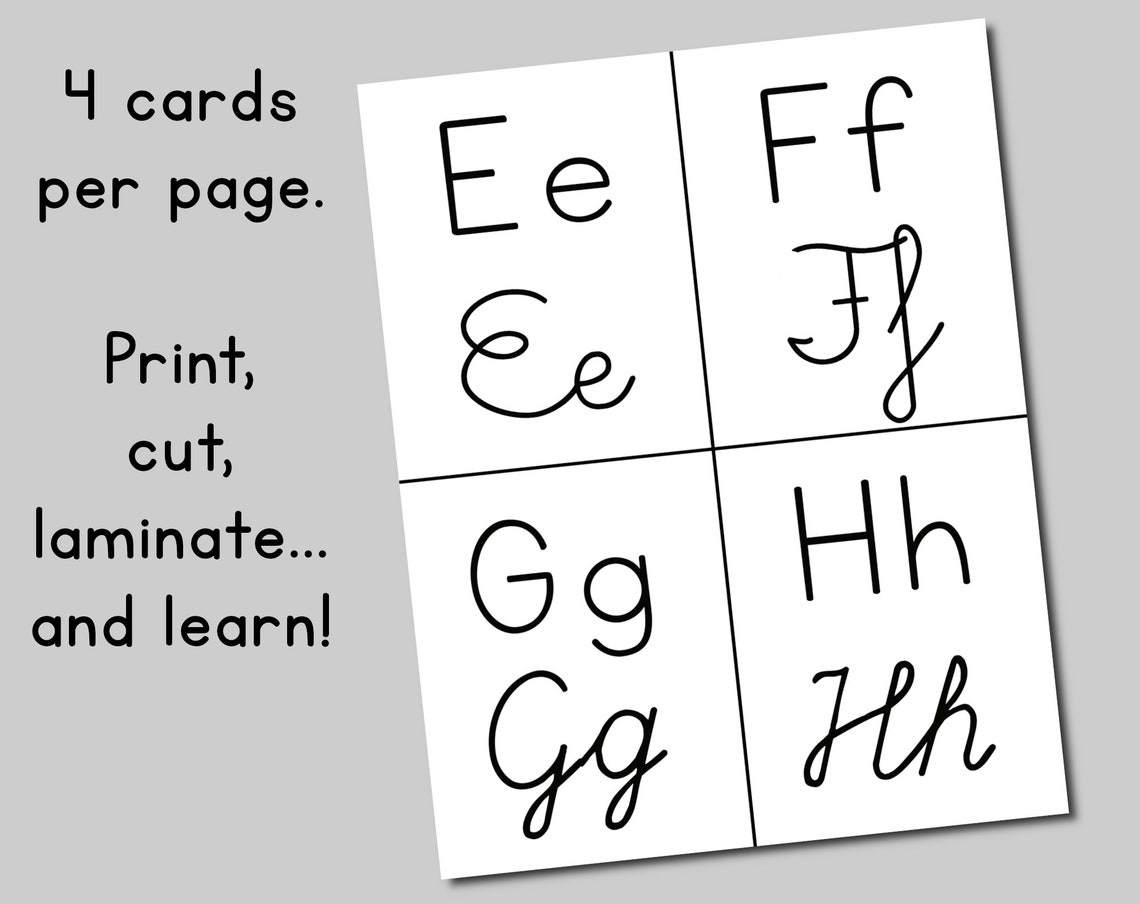 Alphabet Flashcard Printable Cursive Flash Cards, Homeschool Printables ...