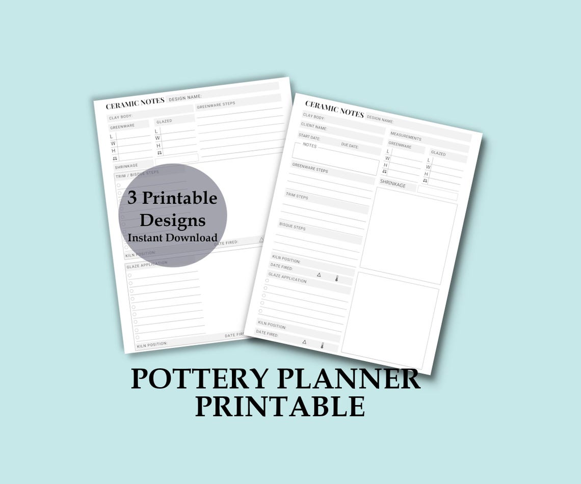 Printable Pottery Notes Planner Template | 3 Styles | Ceramic Project ...