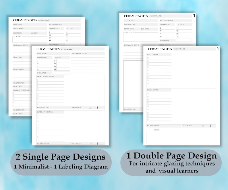 Printable Pottery Notes Planner Template | 3 Styles | Ceramic Project ...