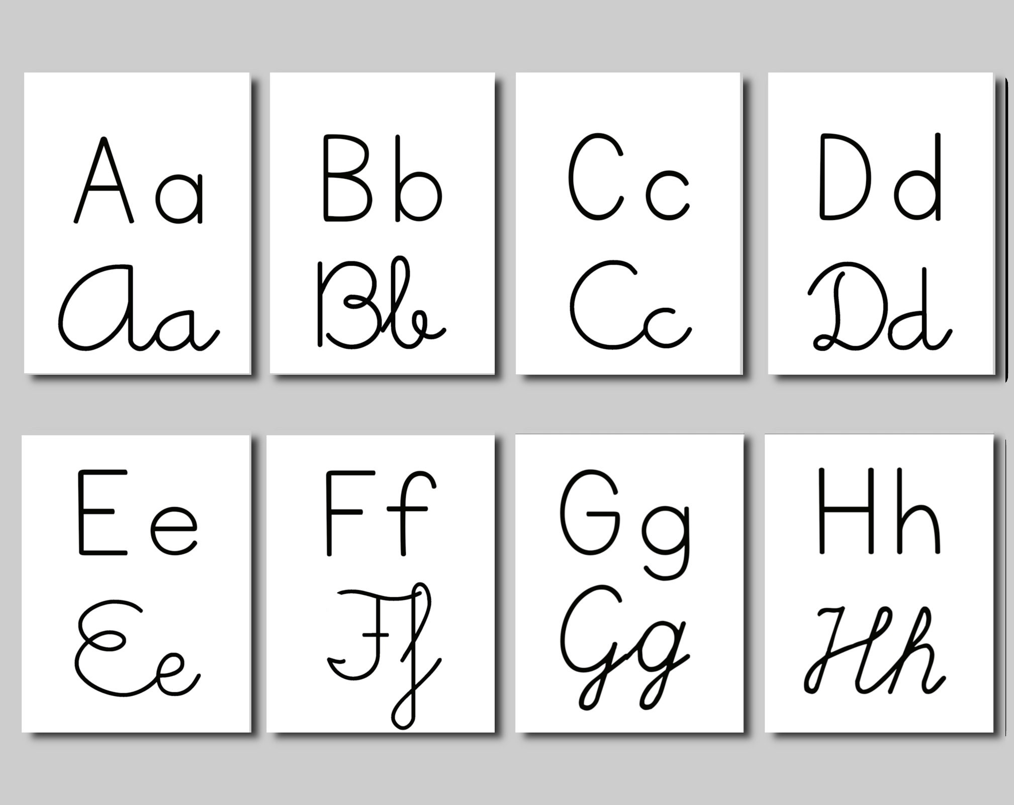 Alphabet Flashcard Printable Cursive Flash Cards, Homeschool Printables ...