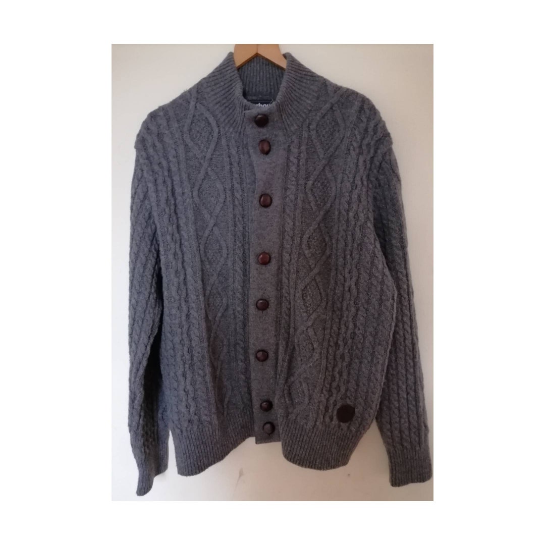 Vintage Mens Barbour Cardigan Cable Knit Sweater Large Grey - Etsy