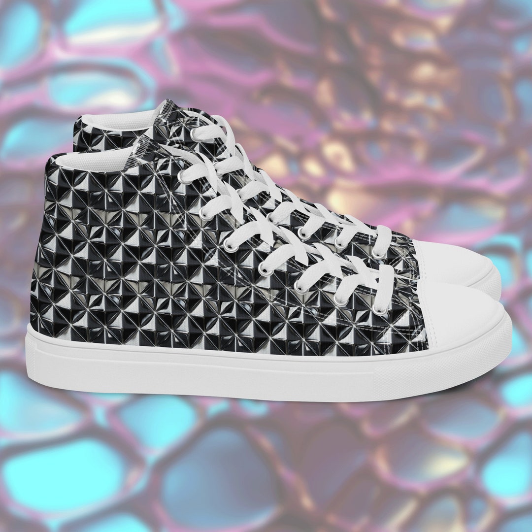 Chrome Pyramid Stud Pattern Men’s High Top Canvas Shoes-heavy Metal ...