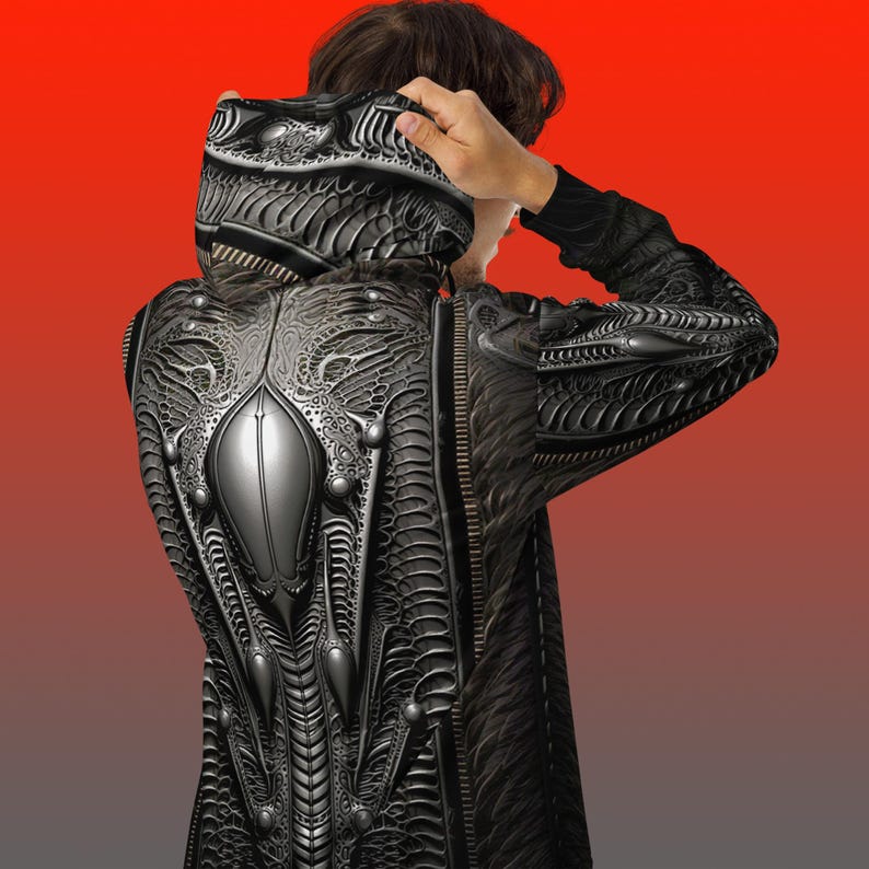 Kaiju Biomechanical Alien Skin Monster Zip Hoodie Black and Gray Unisex ...
