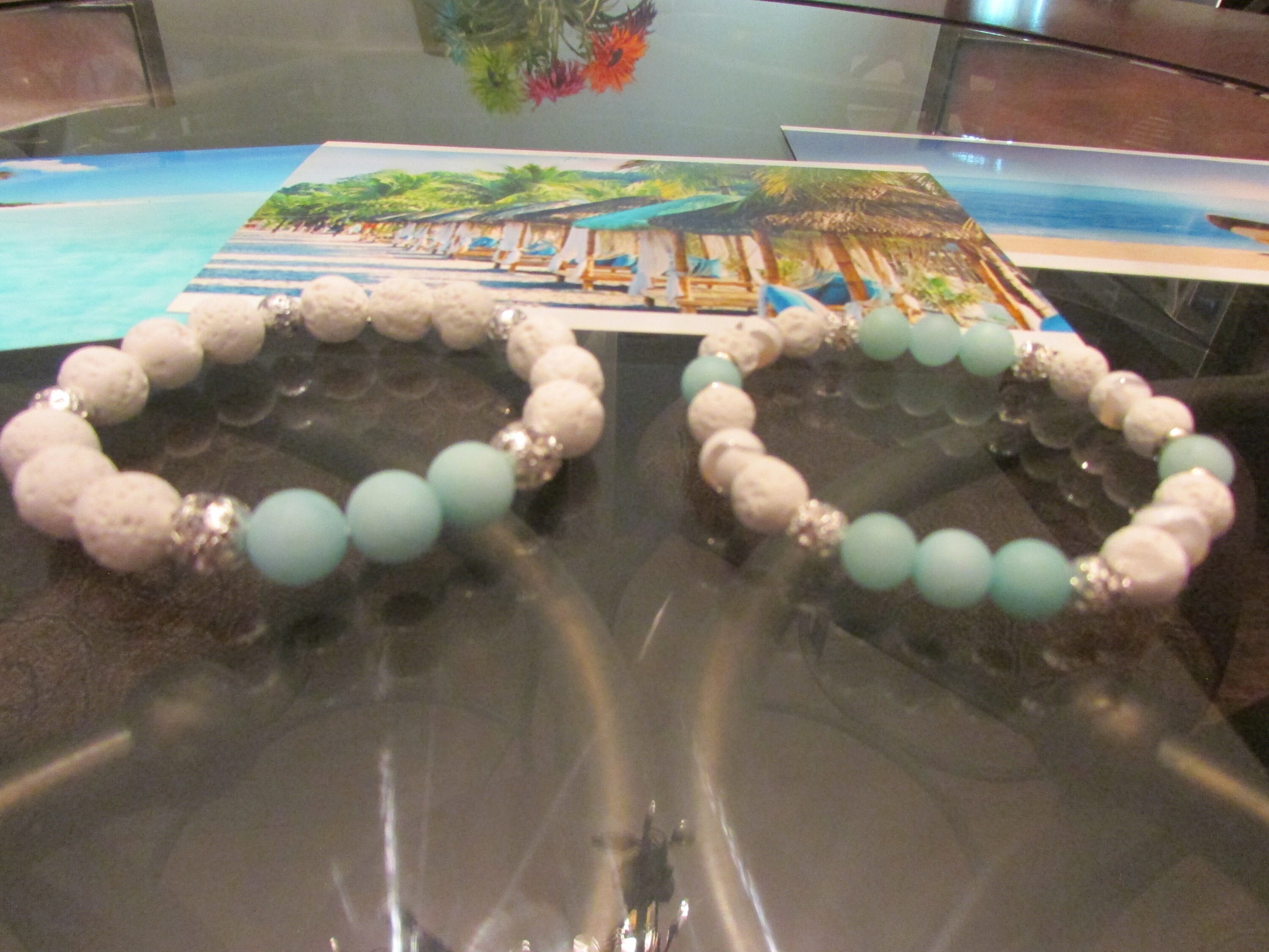 Blue-green Frosted Amazonite/white Lava Rock/silver Lava Rock ...