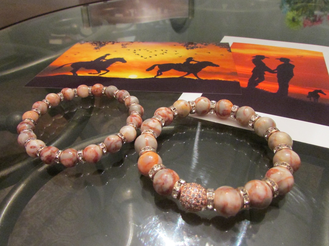 Red Spider Web Jasper Gemstone Natural Bead Bracelets With ROSE Gold ...