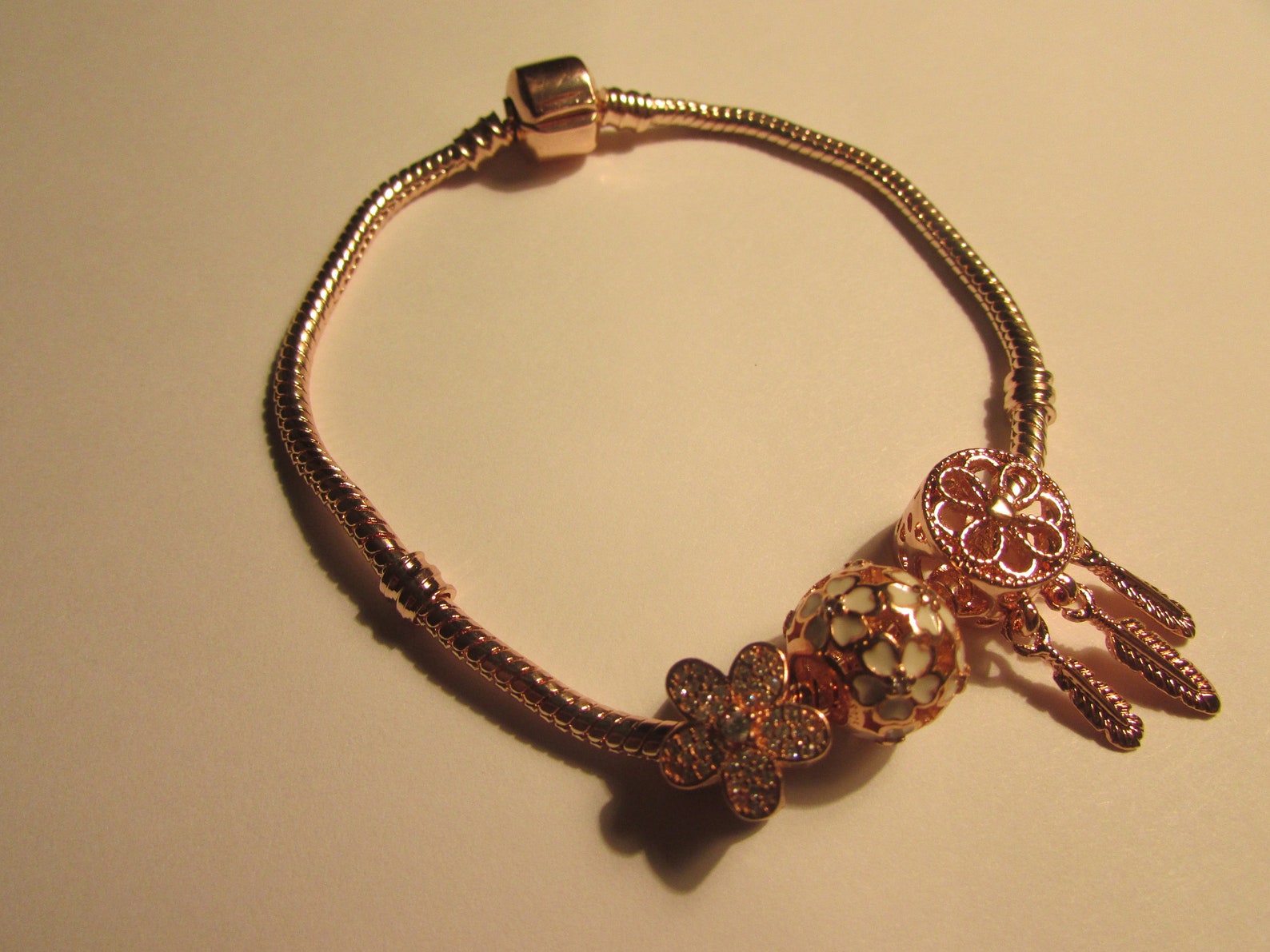Rose Gold Plated Snake Chain With 3 Beautiful Charms - Etsy
